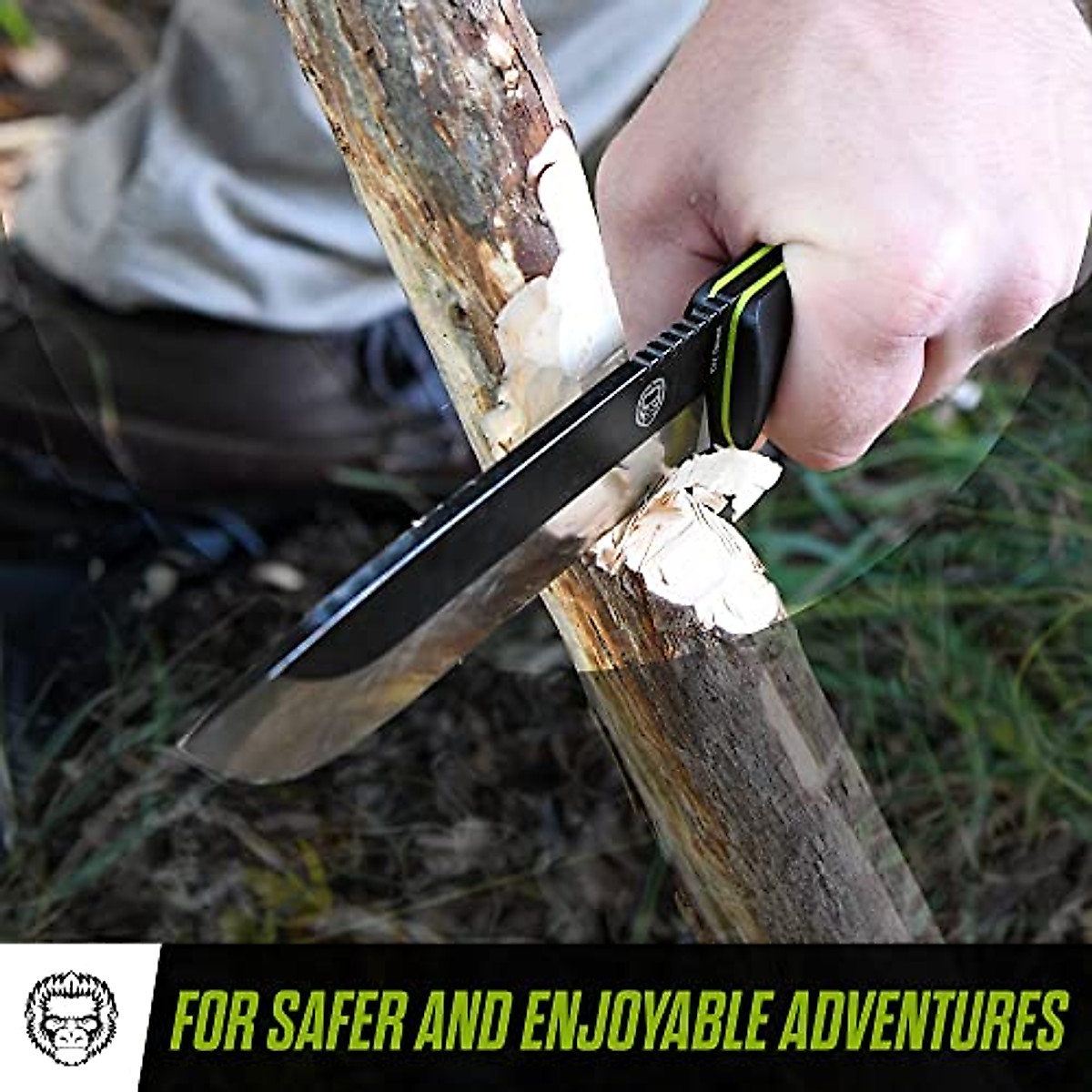 Survival Camping Knife | Fixed Blade Hunting Knife W Sheath | Gift Set For Him Knife with Fire Starter, G10 Scraper & Paracord | Bushcraft Outdoor Knife |Full Tang Tactical Survival Knife Kit (Black and Green G10 Liner)