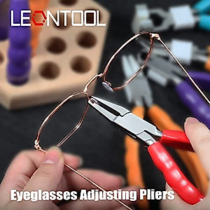 LEONTOOL 6 Inches Nose Pad Plier Adjusting Eyeglass Arms Frame Eyeglasses Repairing Plier Stainless Steel Optical Hand Tool Frames Clamp Repair Tool with Screwdriver and Glasses Cloth