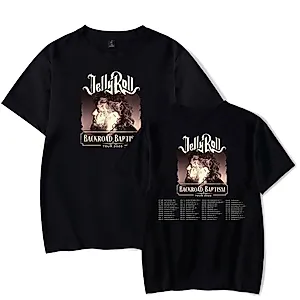 ZJHXQEVC Jelly Roll Shirt Backroad Baptism Tour Merch T-Shirt Women Men Fashion Summer Short Sleeve Streetwear (Black,XL)