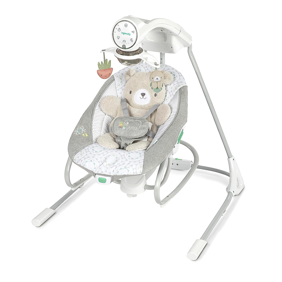 Ingenuity InLighten Soothing Swing & Rocker - Vibrating Swivel Infant Seat, Soothing Sounds, Lights - Nate