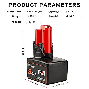 ZLWAWAOL M12 12V 9.0Ah Lithium-ion Replacement Battery Compatible with Milwaukee M12 Battery XC 48-11-2440 48-11-2412 48-11-2460 48-11-2411 48-11-2420 48-11-2402 48-11-2401 12-Volt M12 Cordless Tools