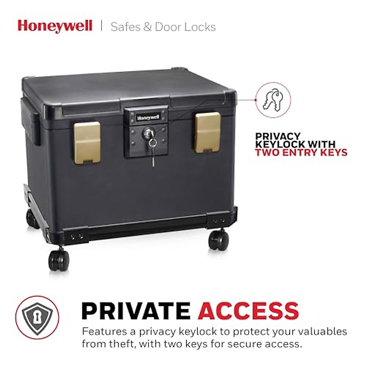 Honeywell Safes & Door Locks - Large Safe Box Chest for Home - Waterproof & Fireproof Safe with Wheels - Fits Letter, Legal & A4 Files - Strong ABS Plastic Document Safety File Box - 1.06 Cu - 1112W