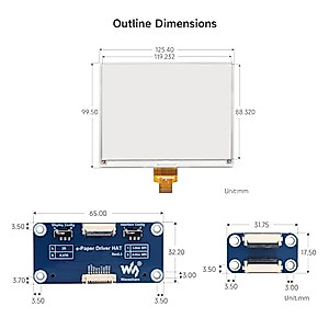 waveshare 5.83inch E-Ink Display HAT Compatible with Raspberry Pi 4B/3B+/3B/2B/B+/A+/Zero/Zero W/WH/Zero 2W Series Boards 648×480 Resolution Red/Black/White Three-Color SPI Interface