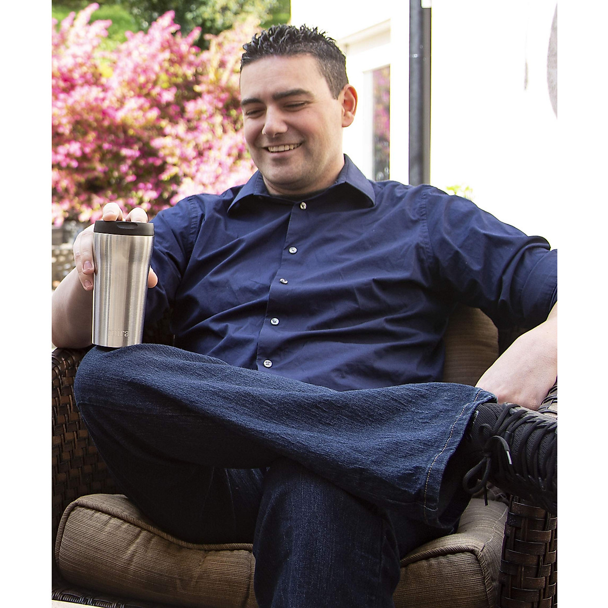 MIRA 16 oz Stainless Steel Insulated Travel Mug with lid - Spill Proof Vacuum Insulated Car Tumbler Cup for Coffee & Tea - Thermos Keeps Drinks Steaming Hot or Ice Cold - Gray Satin