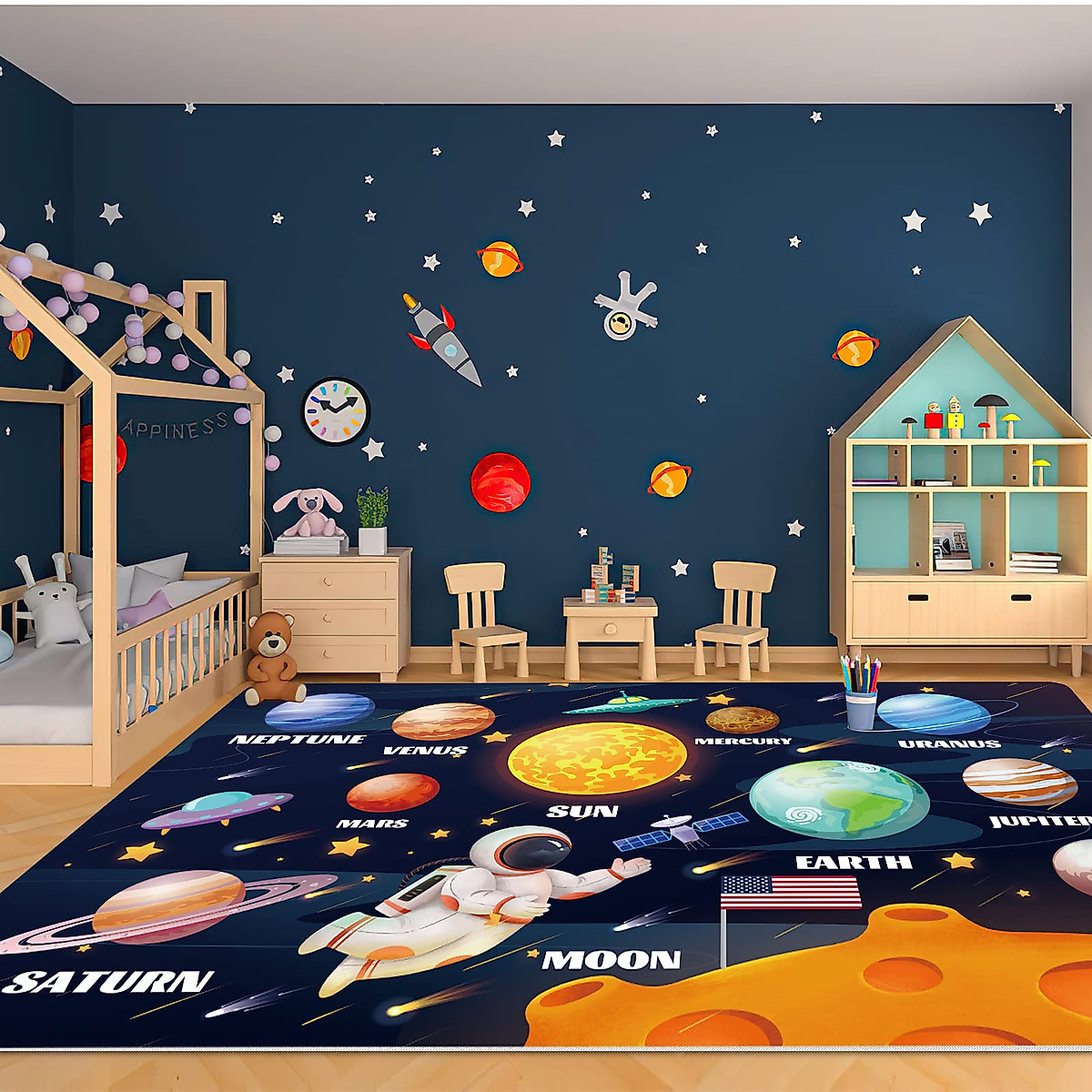 LTKOUGFAM Outer Space Kids Rug for Playroom Solar System Educational Rug Kids Baby Floor Mat, Kids Classroom Rug Play Carpet for Children Bedroom Playroom (78.7X59 in)