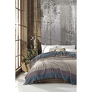 Wellstil Nerthus Turkish Cotton Blanket King Size, Lightweight Blanket for All Season, Beige Throw Blanket for Couch Sofa, Turkish Blanket King Size Bedspread Soft and Breathable 79 x 98 inches