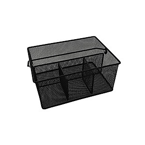 YEBO ALPHA GLOBAL black, breathable utensil holder with 4 Compartments, Mesh Flatware Holder Organizer Ideal for Home, Kitchen, Countertop, Party, Camping, Outdoor and Restaurant.