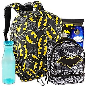 Fast Forward Batman Backpack with Lunch Box Set - Batman Backpack for Boys 8-12 Bundle with Lunch Bag, Water Bottle, Stickers, More | Batman School Backpack