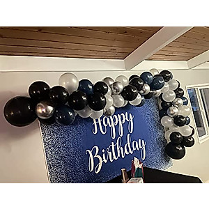 Royal Blue Happy Birthday Backdrop Adults Mans Boys Bday Party Banner Silver Glitter Spots Photography Background Table Wall Decorations Photo Shoot Booth Studio Props