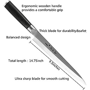 CHUYIREN Sushi Knife Sashimi Knife- 9.5 inch and 12inch, Wooden Handle And Wenge Wood Handle