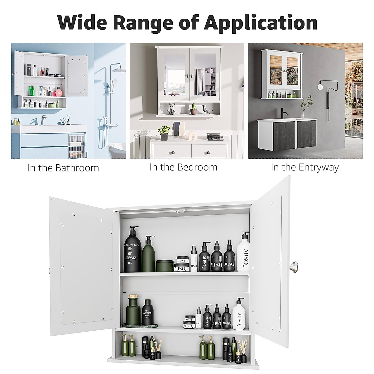 Lifetime Home Modern Bathroom Wall Cabinet with Mirror & Adjustable Shelf - Wall Mounted Utility Medicine Cabinet for Kitchen, Living Room Laundry Room - Wooden Storage Over Sink Toilet