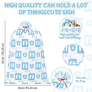 Zonon 3 Pieces 56'' Extra Large Baby Shower Bags Gift Jumbo Gender Reveal Storage Gift Wrapping Bags Oversized Holiday Plastic Birthday Gift Bags for Party Favors Gift Wrap(Blue Footprint)
