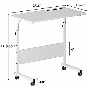 DlandHome Rolling Desk Adjustable Standing Desk, Mobile Side Table 31.4 Inches w/Wheels Adjustable C Table Movable Portable Laptop Computer Stand for Bed Sofa,White