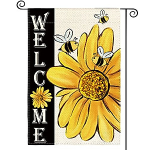 AVOIN colorlife Summer Welcome Watercolor Bee Sunflower Garden Flag Double Sided 12x18 Inch, Holiday Fall Party Yard Outdoor Decoration