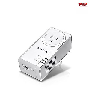 TRENDnet Powerline 1300 AV2 Adapter with Built-in Outlet, Gigabit Port, IEEE 1905.1 & IEEE 1901, Range Up to 300m (984 ft.), TPL-423E, White