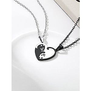 FaithHeart Cat Matching Necklace for Couple, Stainless Steel Puzzle Pieces BFF Pendants for Women, Cute Friendship Necklaces for 2 Ladies