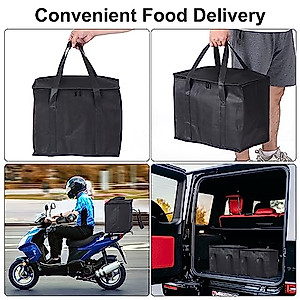 PATIKIL 2 Pack Insulated Reusable Grocery Bag, X-Large Food Delivery Bags with Zipper Thermal Food Bag for Hot/Cold Food Groceries Travel Beach, Black (16"x10"x13")