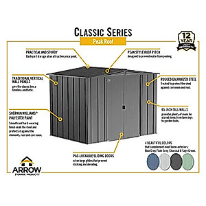Arrow Classic 8' x 6' Outdoor Padlockable Steel Storage Shed Building, Flute Grey