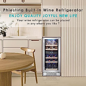 Phiestina Wine Cooler Refrigerator Wine Fridge29 Bottles Dual Temp Zone with Temperature Memory Function,Built-in/Freestanding Adjustable Shelves Glass Door Quiet 15inch for Home Kitchen Office