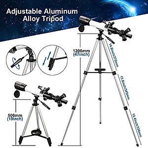 USCAMEL Telescope for Kids Adults Astronomy Beginners, 60mm Aperture and 500mm Focal Length, Protable Travel Refractor Telescope with Rotatable Eyepiece, AZ Mount Tripod, Phone Adapter, Carrying Bag