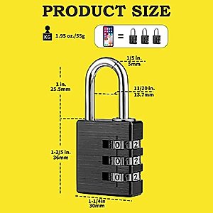 4 Pack Small Combination Lock，3 Digit Locker Lock with 9/16 in. Width Shackle，Small Combination Padlock for Luggage，Suitcase, Backpack