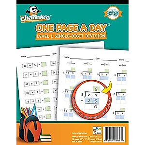 Channie’s One Page A Day Single Digit Level 1 Beginner Visual Division Workbooks for Easy Teaching & Learning Grade 3-5 Size 8.5” x 11” Summer School, Summer Bridge