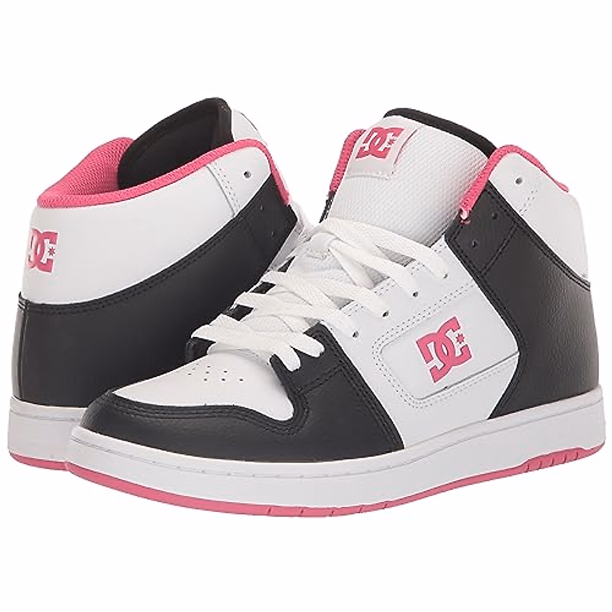 DC Women's Manteca 4 High Top Skate Shoe, Black/White/Pink, 7.5
