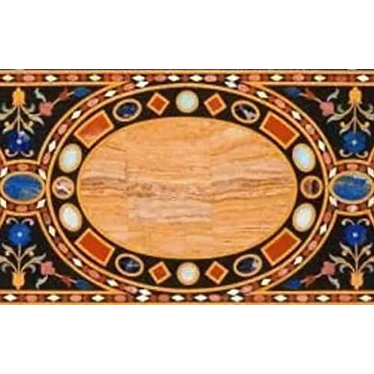 Pietra Dura Black Marble Inlay Rectangular 48" x 30" Inch Coffee Table Top, Stone Inlaid Top for Wall Decor, Breakfast Table Top, Living Room Furniture, Piece Of Conversation, Family HeirLoom