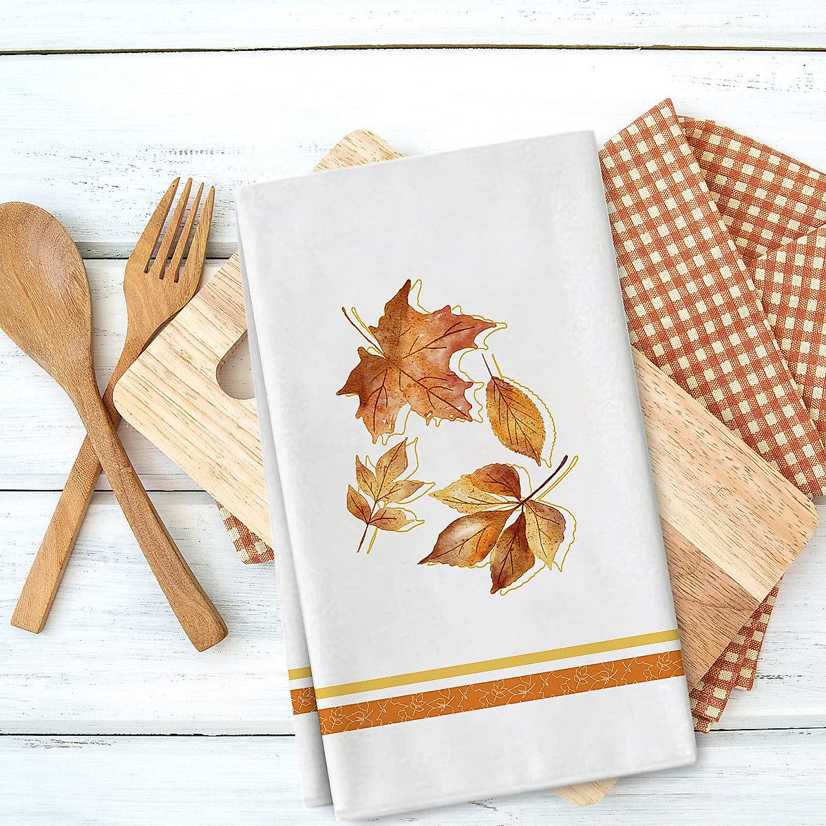 AnyDesign Fall Kitchen Dish Towel 18 x 28 Inch Autumn Leaves Tea Towel Rustic Maple Leaves Dishcloth Farmhouse Hand Drying Cloth Towel for Holiday Kitchen Cooking Baking, 2 Pack