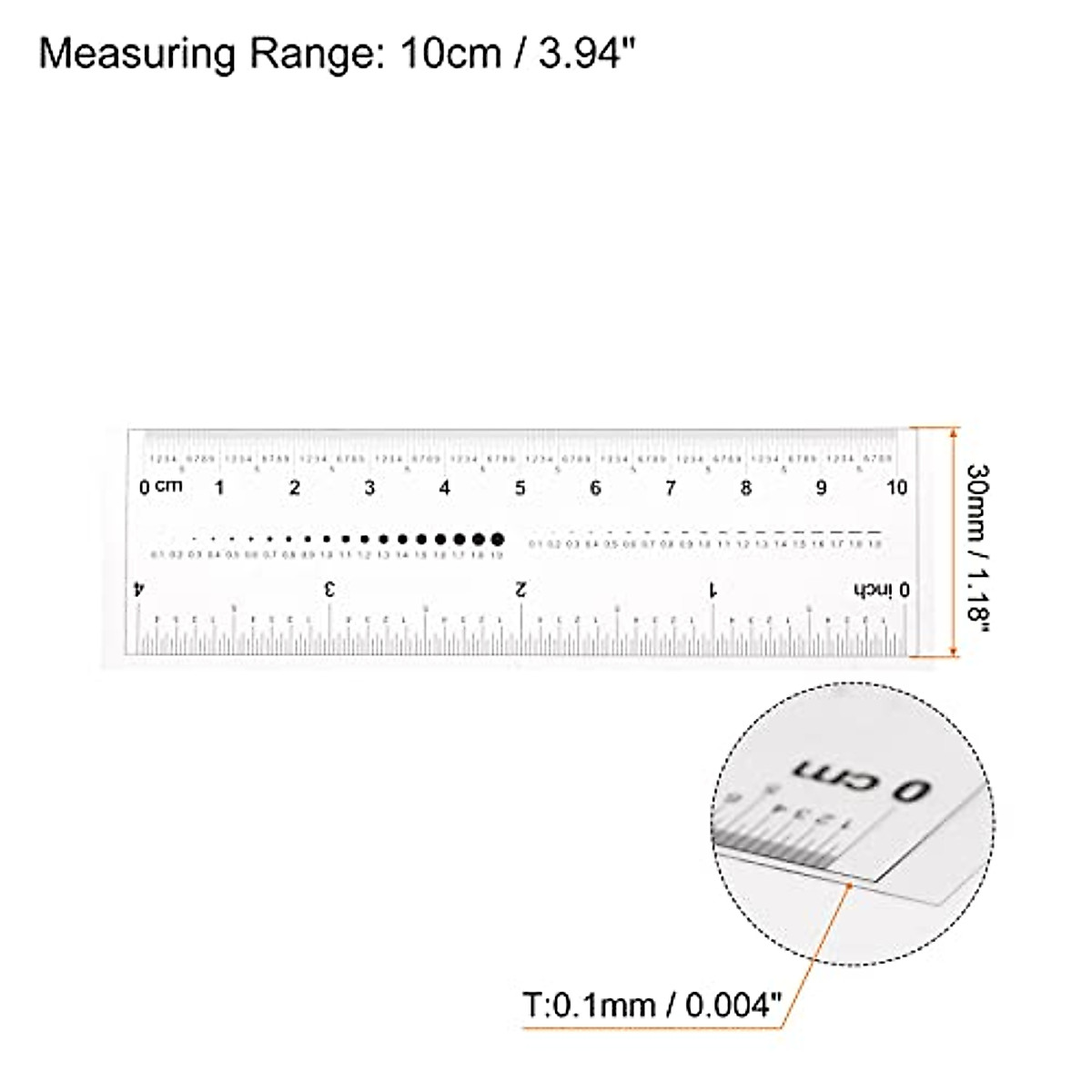 HARFINGTON 2pcs Film Flexible Ruler 4 Inch 0.1mm Scale PET Plastic Folding Straight Ruler Calibration Soft Ruler Measuring Tool for Factory, Transparent