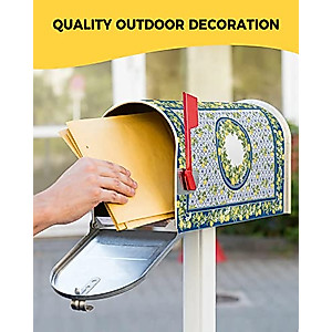 Mailbox Covers Blue Tile Yellow Lemon Green Leaves Mailbox Cover Magnetic Standard Size,Pastoral Farm Fruit Plant Mailbox Wraps Post Box Cover for Outdoor Garden Yard Patio Decor Mailbox Decals