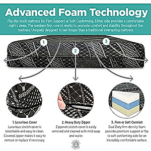 Dual Duty Dual Sided Firm/Soft Foam Truck Mattress, 80" x 30" x 6"