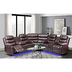 Kingway Inc Johnson Power Recliner Sectional Sofa, Brown