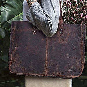 KomalC Leather Shoulder Bag Tote for Women Purse Satchel Travel Bag shopping Carry Messenger Multipurpose Handbag (18.5 INCH, Buffalo Distressed Tan)