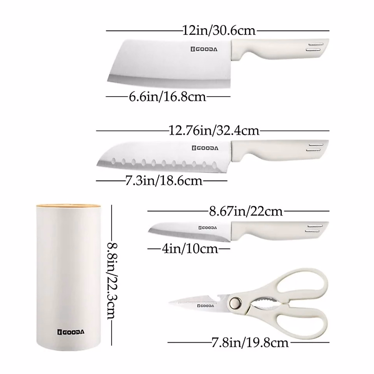 Generic BCB Kitchen Knife Set - 5 Piece Stainless Steel Set with Storage Block, Small White Modern Design, Sharp & Professional Knives, GA-011