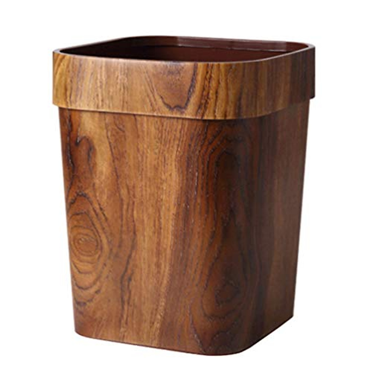 BESPORTBLE Retro Trash Can Wood Small Square Wastebasket Garbage Container Bin Imitated Solid Trash Can Pail for Bathroom Kitchen Home Office 14 L