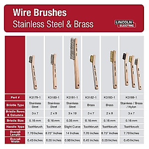 Lincoln Electric Stainless Steel Wire Brush - 2 x 9 Bristle Rows - 8.75" Length - Curved Handle - K3180-1