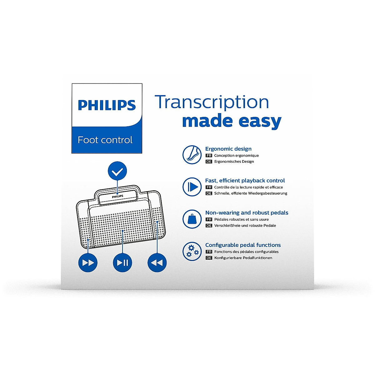 Philips ACC2330 4-Pedal Foot Control for Digital Systems for Professional Dictation with Toe Touch Control