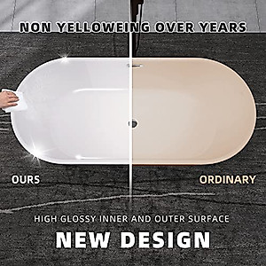 Rizzon Acrylic Free Standing Tub 58" Freestanding Bathtub with cUPC Certified Anti-Cracked Soaking Tub with Brass Drain and Classic Stainless Steel Slotted Overflow Glossy White 58"x28"