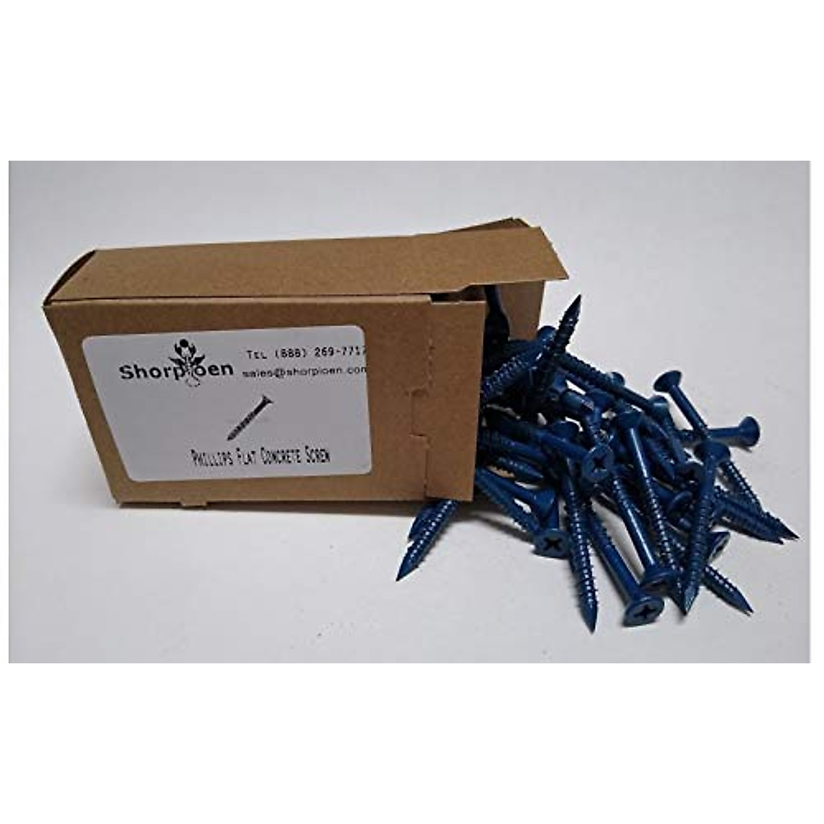 Shorpioen 20-Pack 1/4 x 3 1/4 Phillips Flat Concrete Screw * Drill Bit NOT Included * Blue Perma Seal BC-1452CNPF