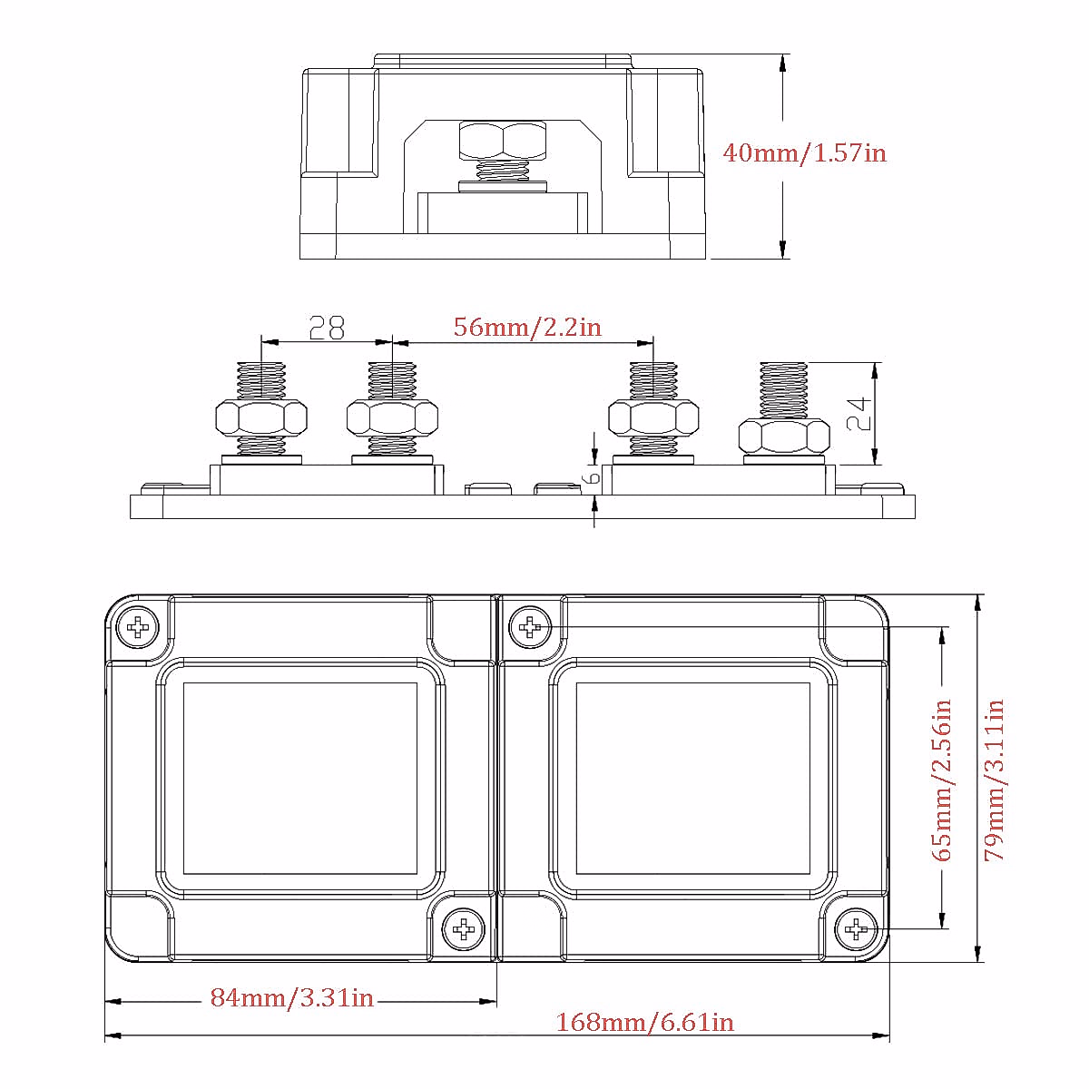 Gloaso Copper Bus Bar 12V- 48V 400A Heavy Duty Module 8X 3/8" Studs Terminals Power Distribution Blocks 400 Amp Battery Busbars Box with Cover for Car Marine Boat RV Solar, Positive& Negative