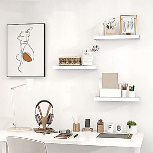 YARUKIMA White Floating Shelves Wall Mounted Set of 3,Wood Storage Shlef for Wall,Space Saving Wall Shelf for Bathroom Bedroom Kitchen Storage Rack with Invisible Brackets.