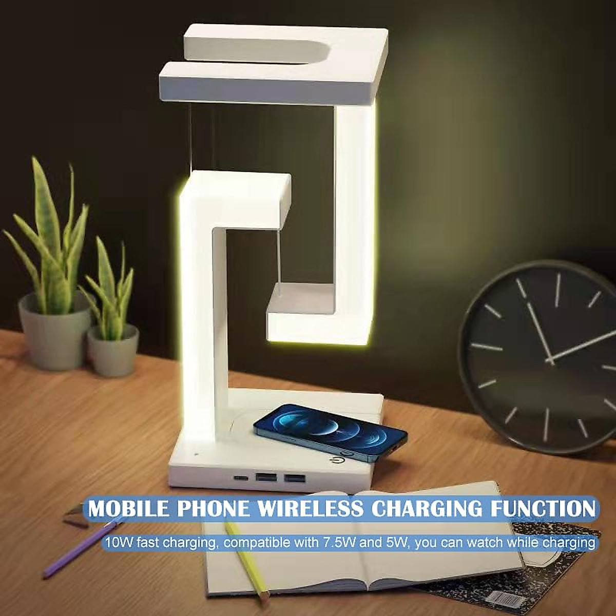 TEDATATA Suspension Anti-Gravity Table Lamp, Wireless Charging of Mobile Phone, Creative Home Furnishings LED Bedside Lamp, Bedroom Sleep Light Reading Light