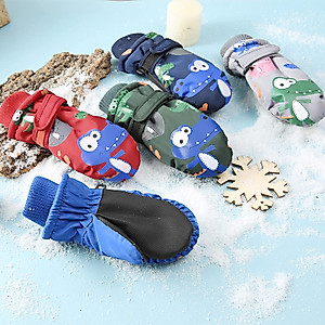 American Trends Toddler Winter Mittens Waterproof Boy Ski Gloves Warm Fleece Snow Mitten for Baby Boy Girl Cold Weather Navy Green S(Fits 2-4 years)