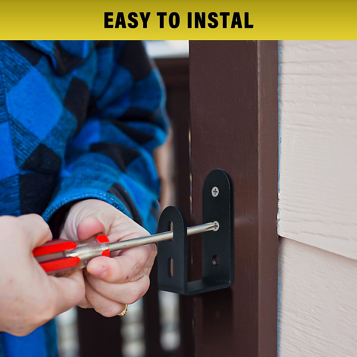 Riuog U bracket, door security bar, Heavy Duty Door Security Brackets for 2 x 4 Lumber (with Screws),Open Bar Holder Steel U Bracket Door Barricade fit for Indoor,Outdoor Door Security (6 Pack)