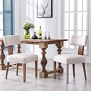 HNY Mid Century Modern Dining Chairs Set of 6, Farmhouse Linen Fabric Upholstered Accent Chairs Curved Backrest Kitchen Chairs, with Hardwood Frame, Beige, Linen-beige