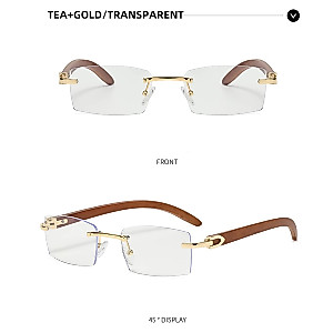Heptagram Rectangle Fashion Rimless Sunglasses for Women Men Gangster 90s Frameless Shades Retro Vintage Trendy Eyewear (2 PCS-Brown+Transparent)