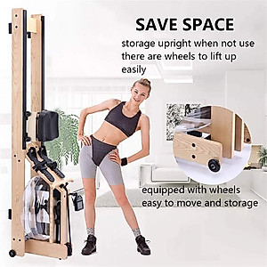 Water Rowing Machine Walnut Wooden Rower for Home Use with LCD Monitor Indoor Cardio Machine Strength Training Exercise Equipment Workout Sports Fitness 440LB Max Capacity