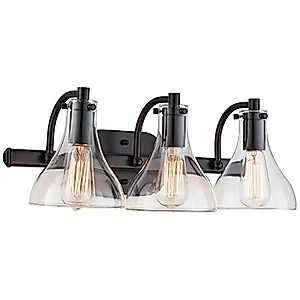 Possini Euro Design Sorren Industrial Modern Wall Light Black Metal Hardwired 20 1/2" 3-Light Fixture Curving Clear Glass Shade for Bedroom Bedside Bathroom Vanity Living Room Hallway Dining House