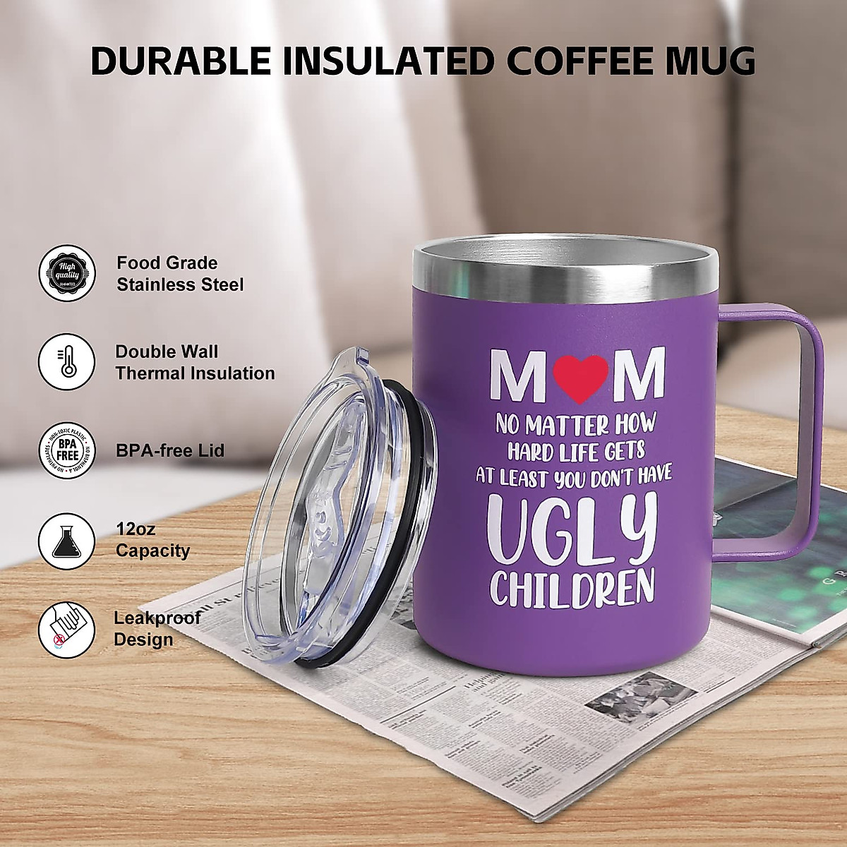 Birthday Gifts for Mom, Mother's Day Gifts from Daughter Son, New Mom Cool Great Best Funny Ideas Presents for Women, Insulated Stainless Coffee Tumbler Cup with Lid for Christmas Valentine's Day